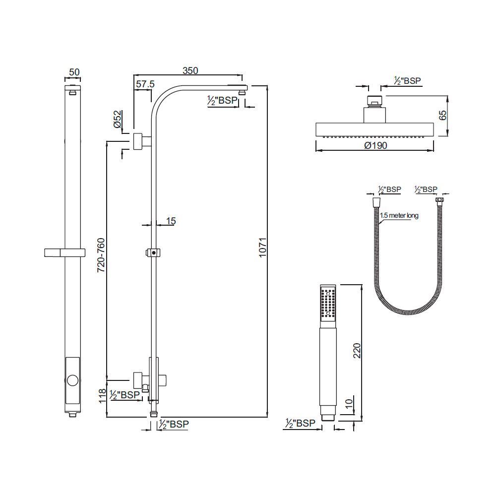 Exposed Flat Diverter Shower Pipe Kit with Shower | Jaquar UAE