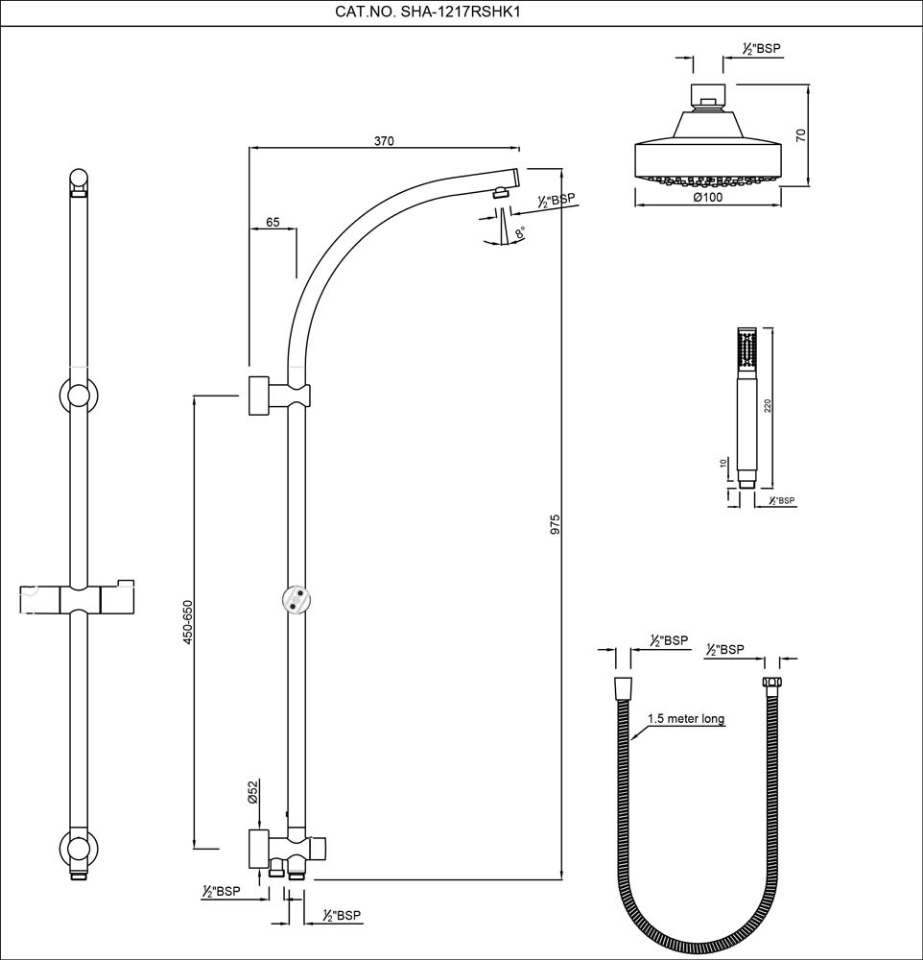 Exposed Diverter Knob Shower Pipe Kit with Shower | Jaquar UAE